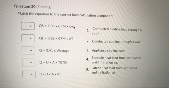 Solved Question 20 (5 points) Match the equation to the | Chegg.com