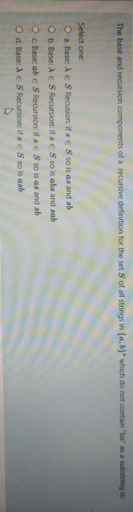 Solved The base and recursion components of a recursive | Chegg.com