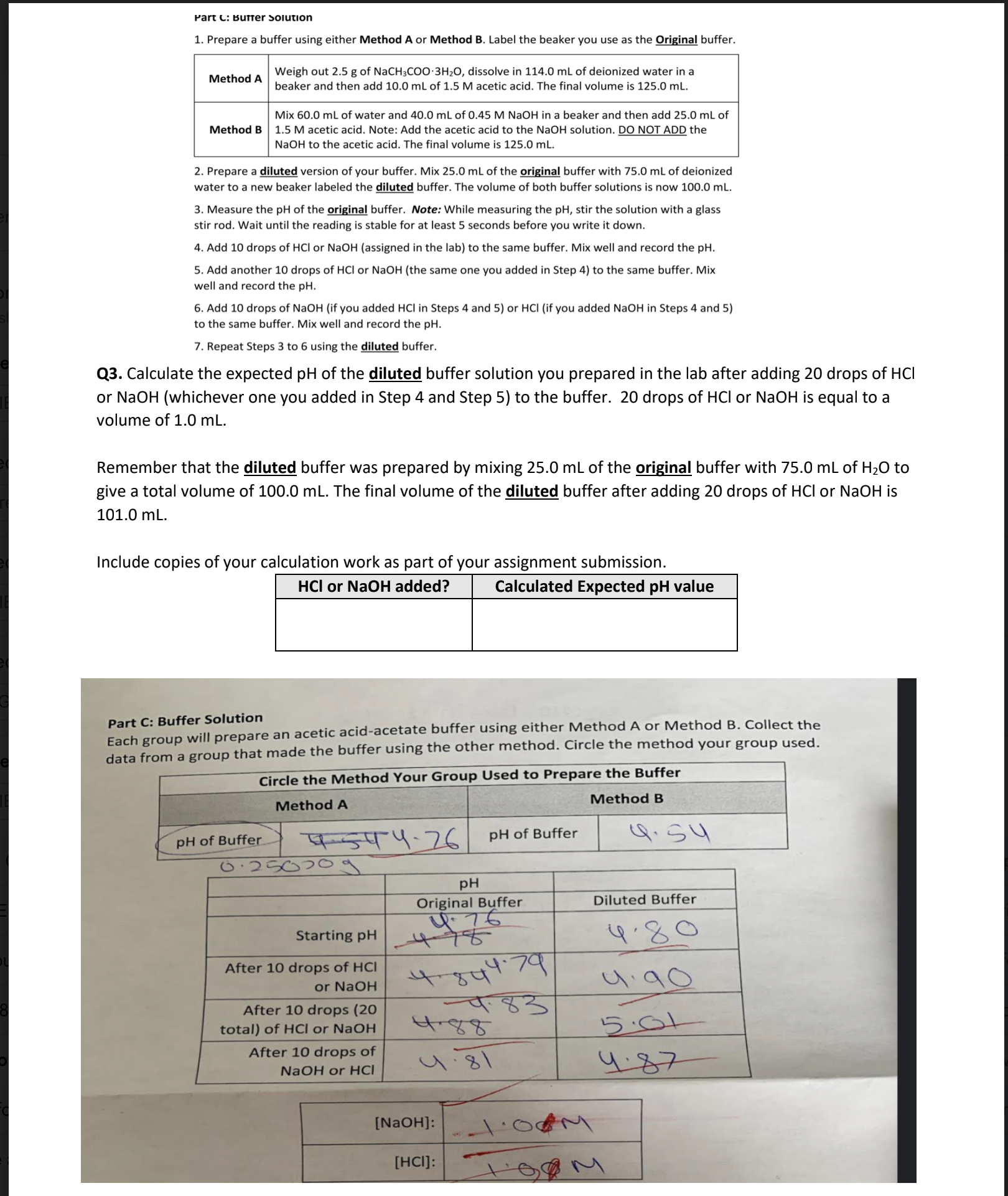 Q3. ﻿Calculate the expected pH of the diluted buffer | Chegg.com