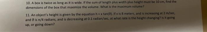 Solved 10. A box is twice as long as it is wide. If the sum | Chegg.com