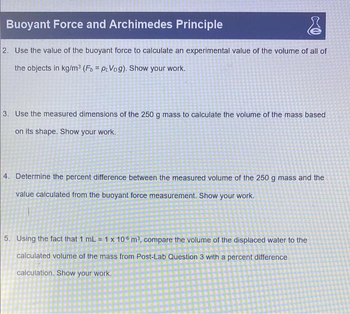 Solved Buoyant Force and Archimedes Principle e EXPERIMENT | Chegg.com