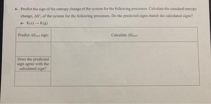Solved 4- Predict the sign of the entropy change of the | Chegg.com