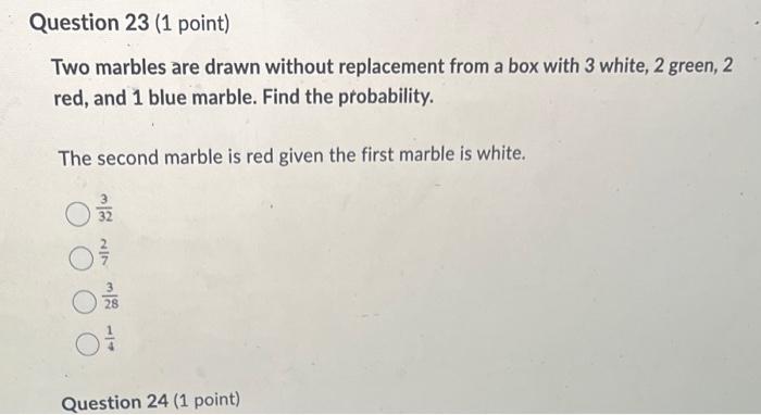 Two marbles are drawn without replacement from a box | Chegg.com