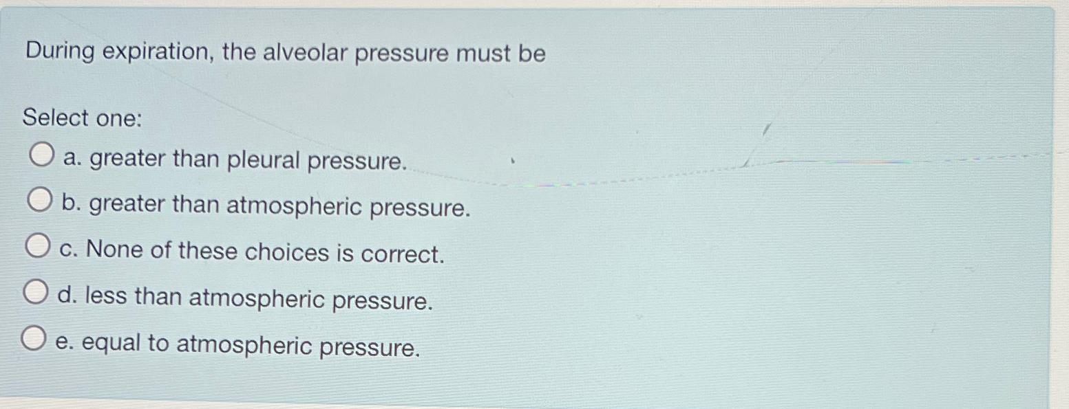 Solved During expiration, the alveolar pressure must | Chegg.com