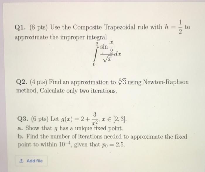 Solved 1 to 2 Q1. (8 pts) Use the Composite Trapezoidal rule | Chegg.com