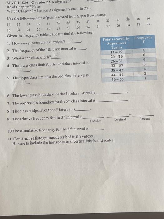 Solved MATH 1530 - Chapter 2A Assignment Read Chapter 2 | Chegg.com
