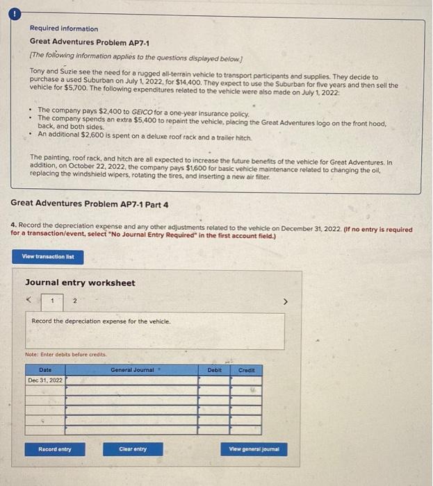 Solved Required information Great Adventures Problem AP7-1 | Chegg.com