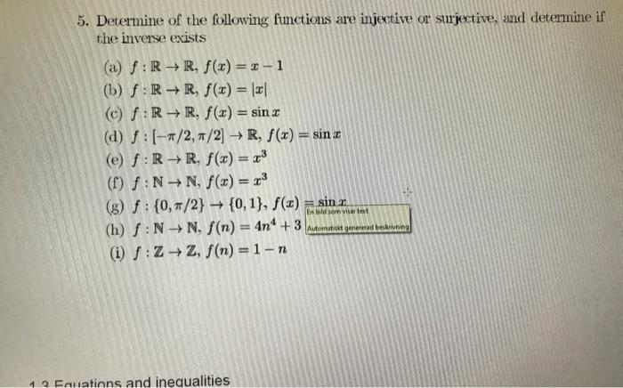 Solved 5. Determine of the following functions are injective | Chegg.com