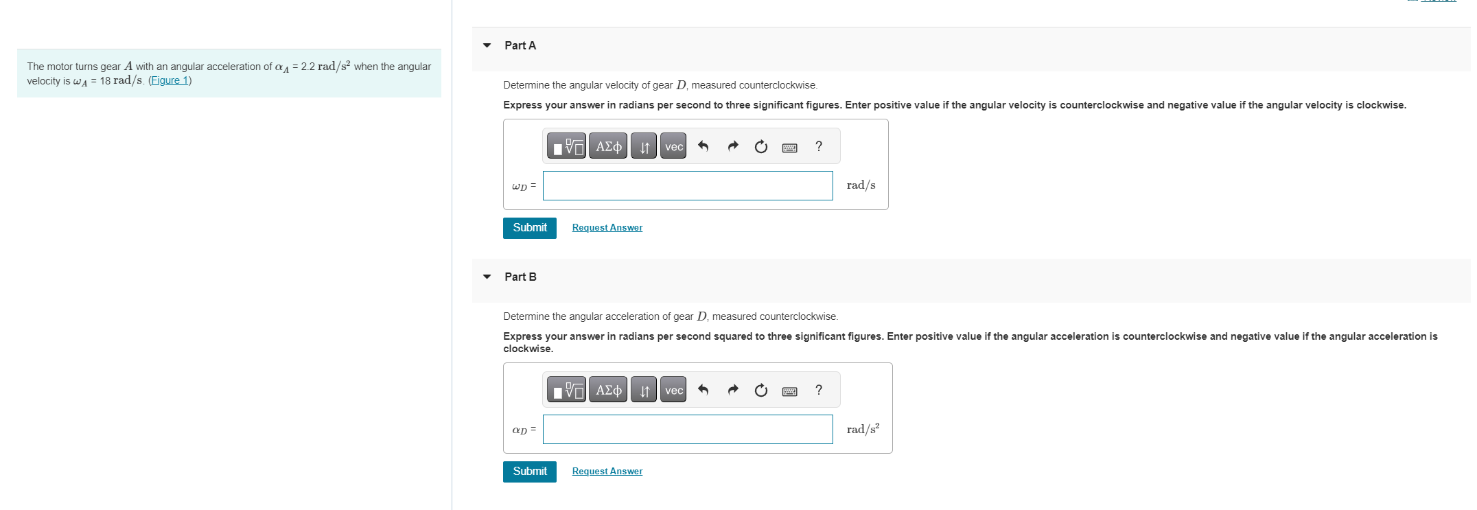Solved The Motor Turns Gear A With An Angular Acceleration