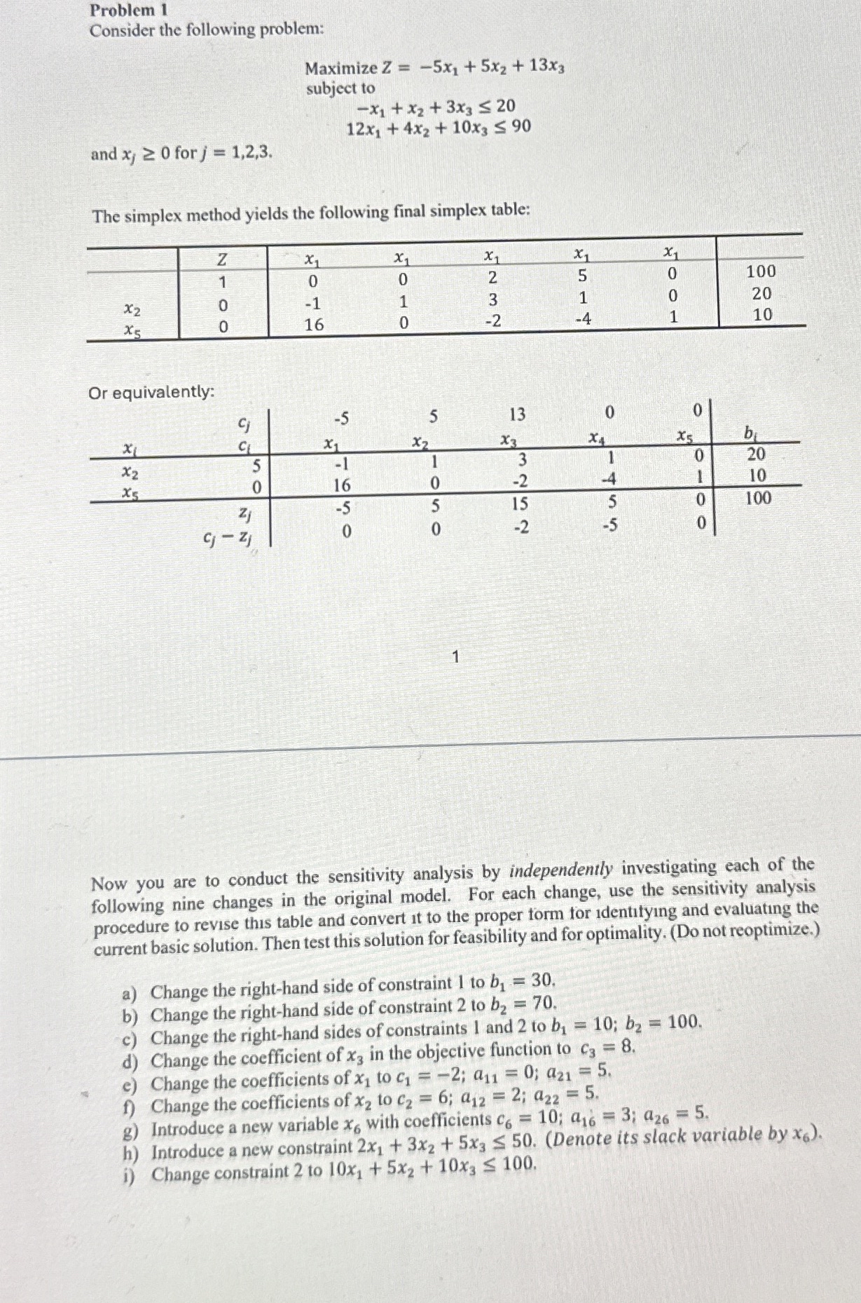 Solved by an EXPERT Problem 1Consider the following problem:and xj≥0 ﻿for | Chegg.com