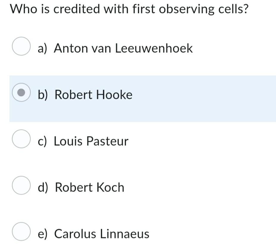 Solved Who is credited with first observing cells? a) Anton | Chegg.com