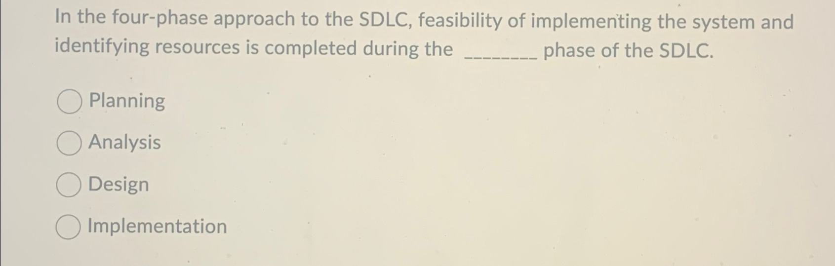 Solved In the four-phase approach to the SDLC, ﻿feasibility | Chegg.com