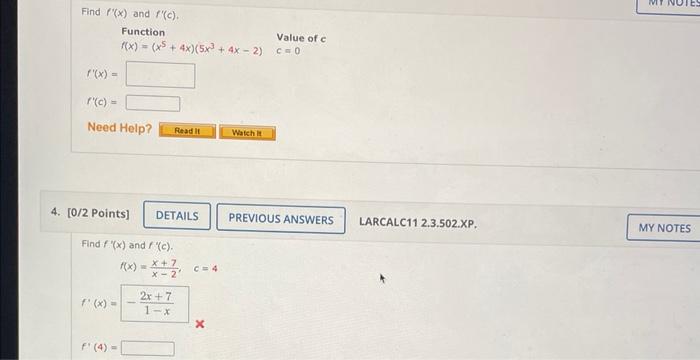 Solved Find f′(x) and f′(c). Function | Chegg.com