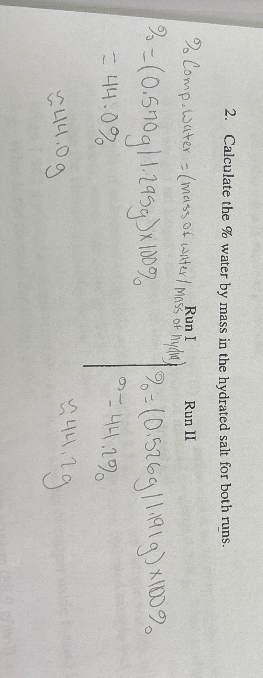 Solved Using your answers for the % ﻿water by mass(question | Chegg.com
