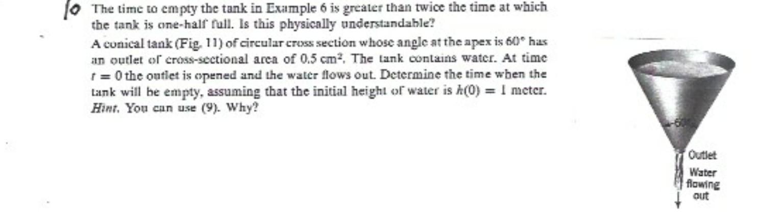 Solved 10 The time to empty the tank in Example 6 is greater | Chegg.com