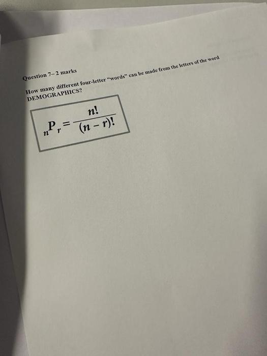 Solved Question 7-2 marks How many different four-letter | Chegg.com