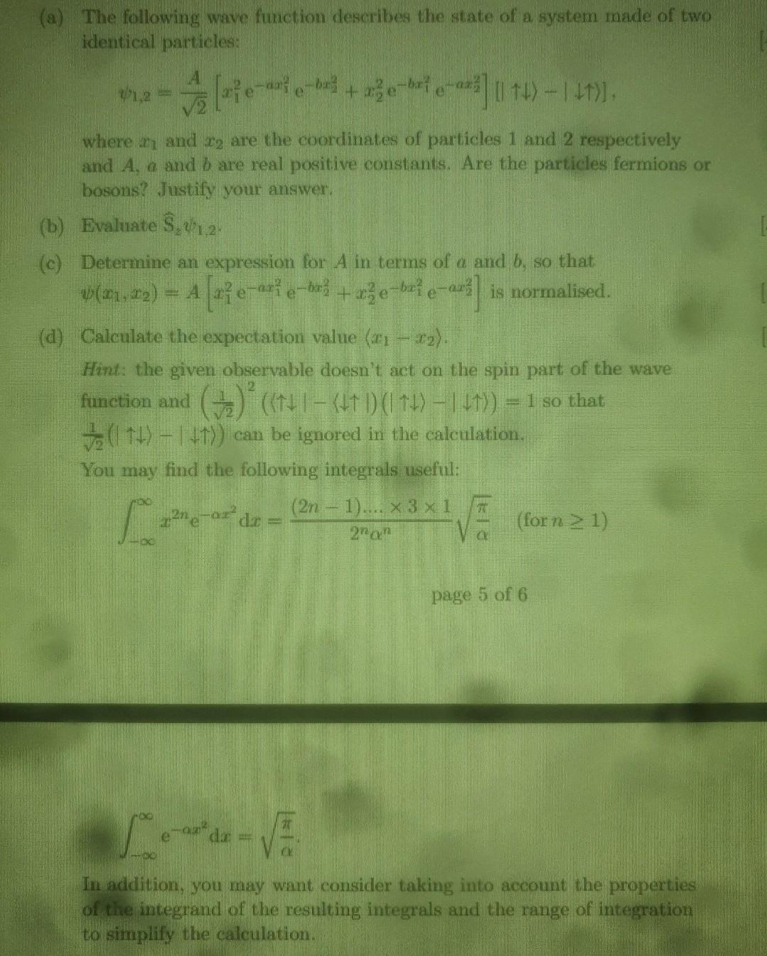 Solved (a) The following wave function describes the state | Chegg.com