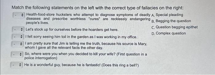 Match the following statements on the left with the | Chegg.com