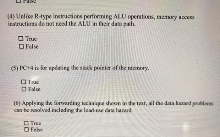 Solved (4) Unlike R-type instructions performing ALU | Chegg.com