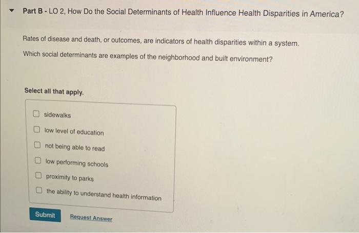 Solved Part B - LO 2, How Do the Social Determinants of | Chegg.com