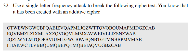Use a single-letter frequency attack to break the | Chegg.com