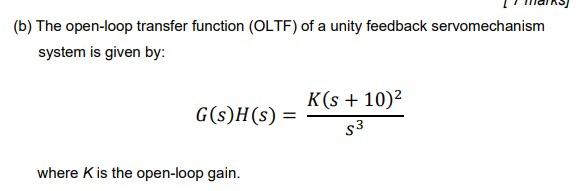 Solved (b) The open-loop transfer function (OLTF) of a unity | Chegg.com
