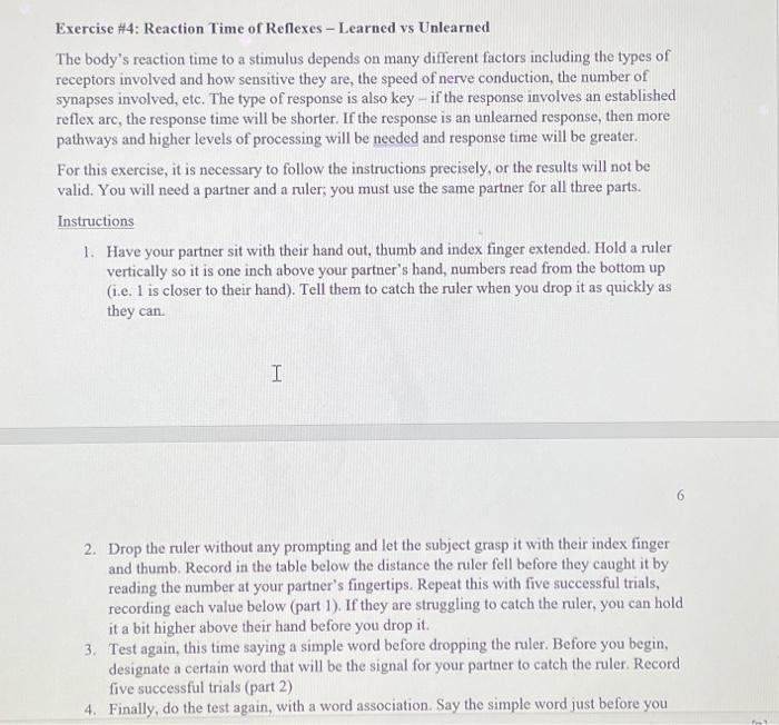 Solved Exercise #4: Reaction Time of Reflexes - Learned vs | Chegg.com