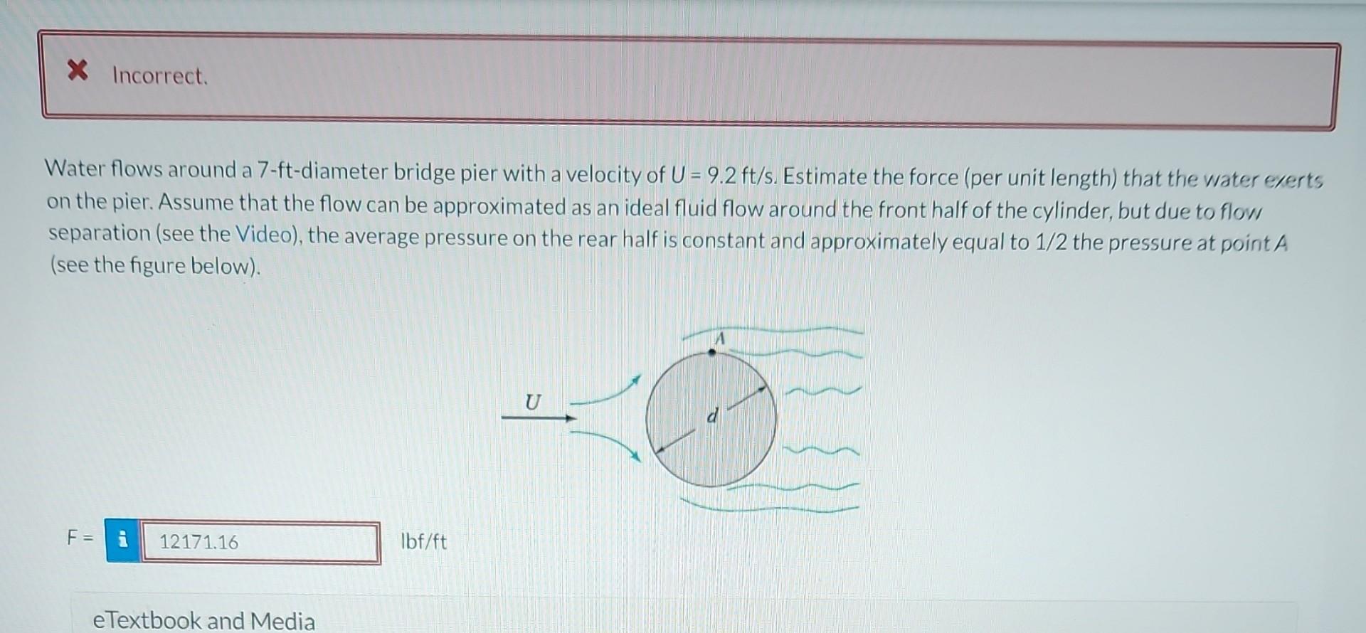 Solved Water flows around a 7-ft-diameter bridge pier with a | Chegg.com