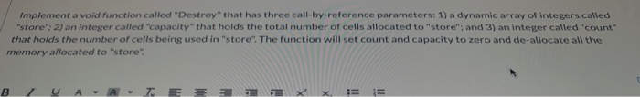 Solved Implement avoid function called "Destroy" that has | Chegg.com