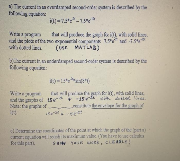 Solved a) The current in an overdamped second-order system | Chegg.com