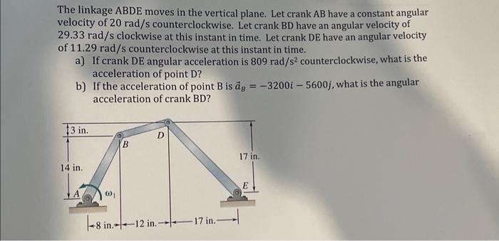 Solved The linkage ABDE moves in the vertical plane. Let | Chegg.com