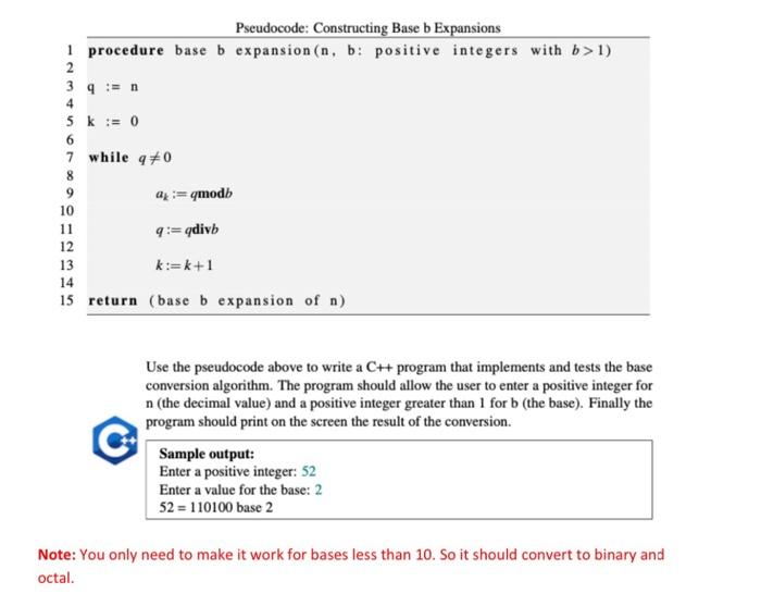 Solved Pseudocode Constructing Base B Expansions 1