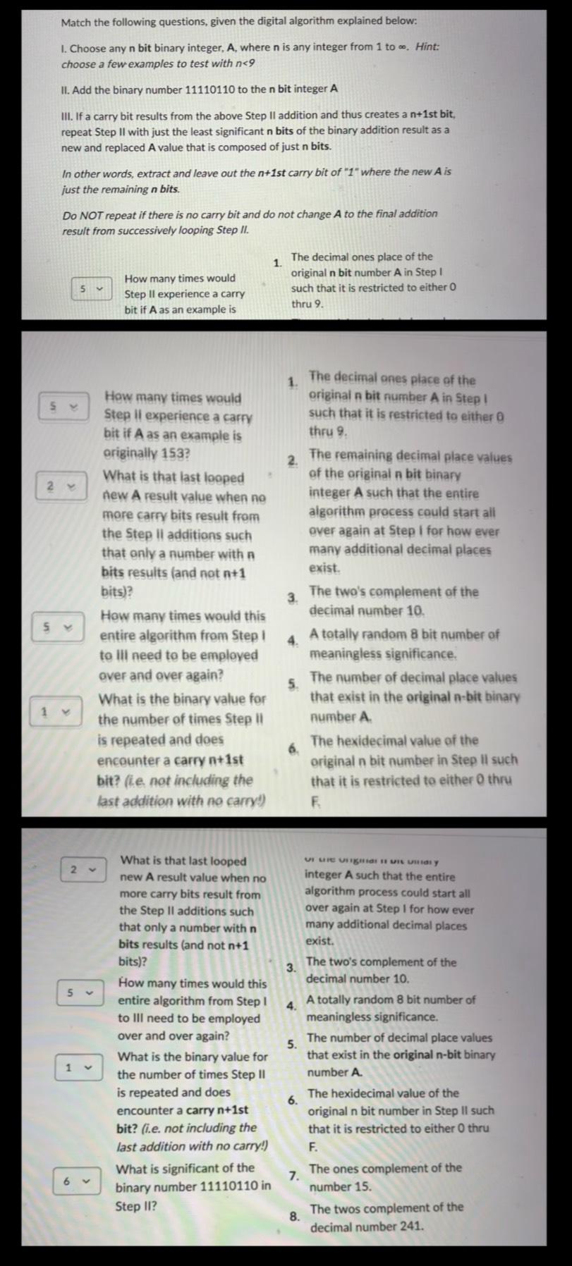 Solved I DID NOT DO THE MATCHING RIGHT. PLEASE MATCH THE | Chegg.com