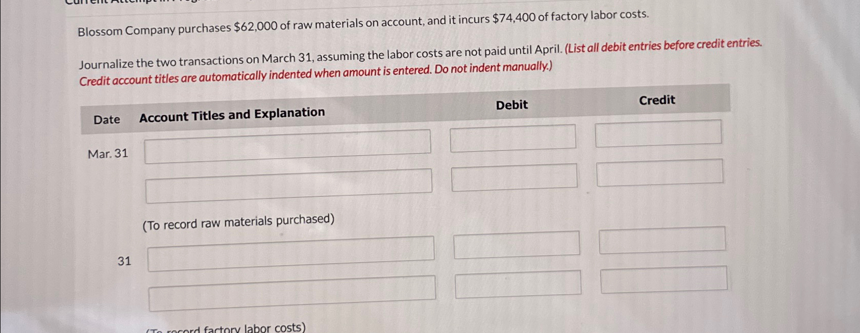 Solved Blossom Company purchases $62,000 ﻿of raw materials | Chegg.com