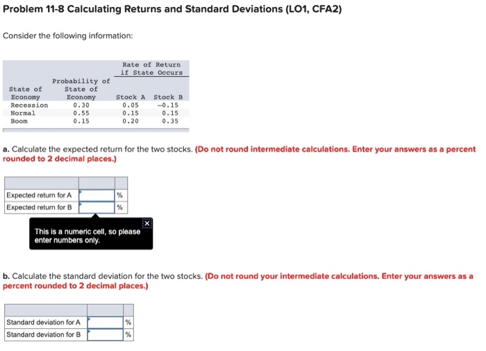 Solved Problem 11-8 Calculating Returns and Standard | Chegg.com