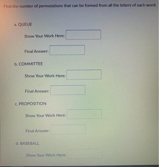 Solved Find the number of permutations that can be formed | Chegg.com