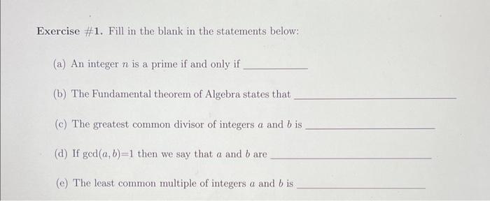 Solved Exercise #1. Fill in the blank in the statements | Chegg.com