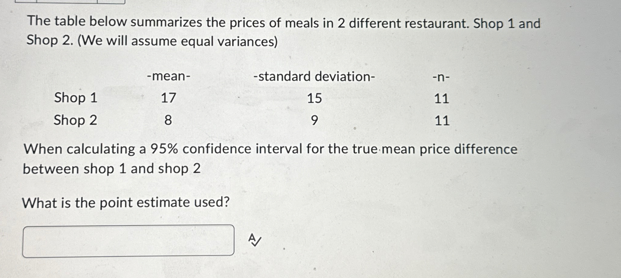 Solved The table below summarizes the prices of meals in 2 | Chegg.com