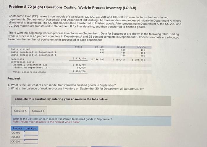 Solved Problem 8-72 (Algo) Operations Costing: | Chegg.com