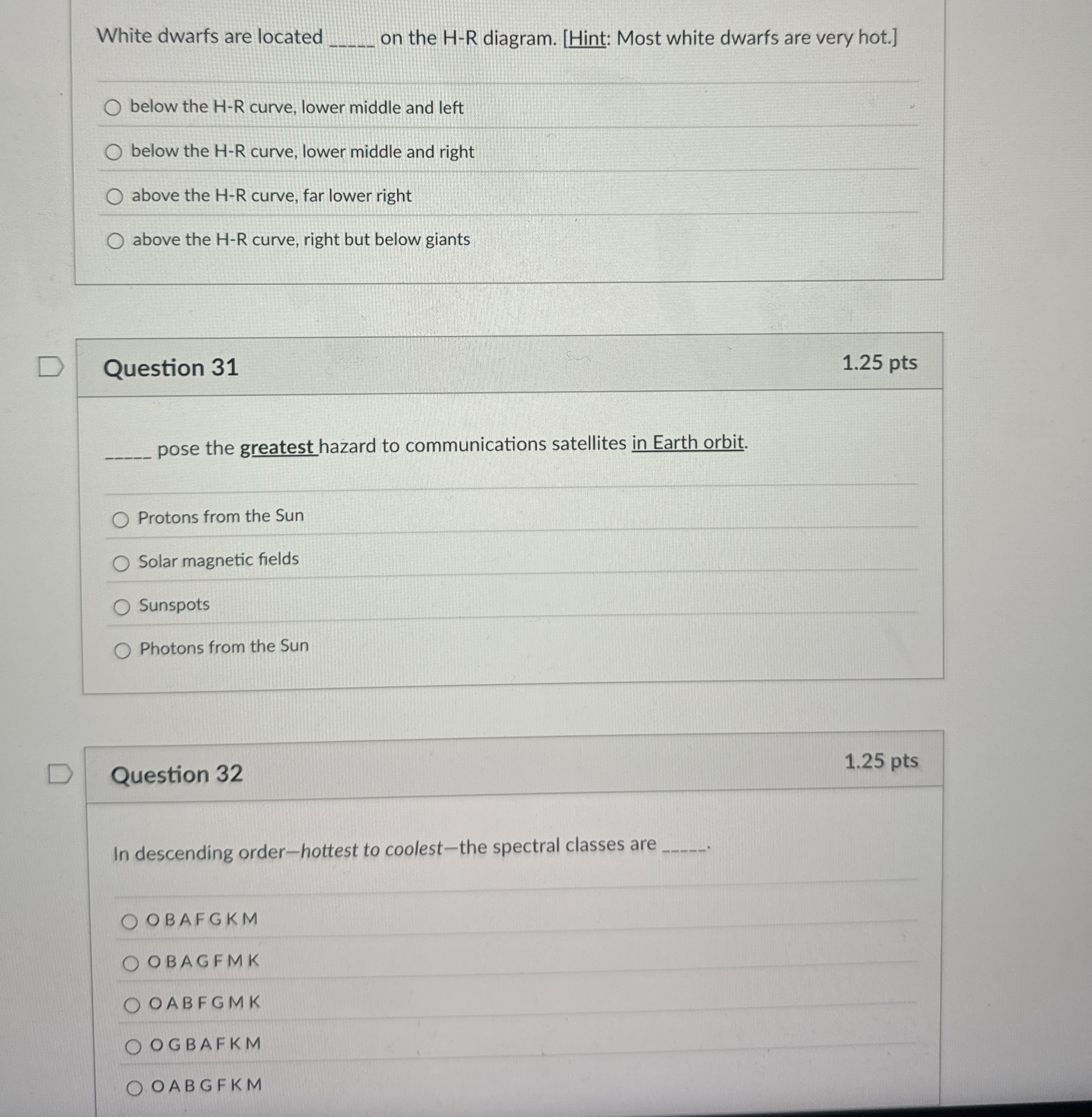 Solved White dwarfs are located on the H-R diagram. [Hint: | Chegg.com
