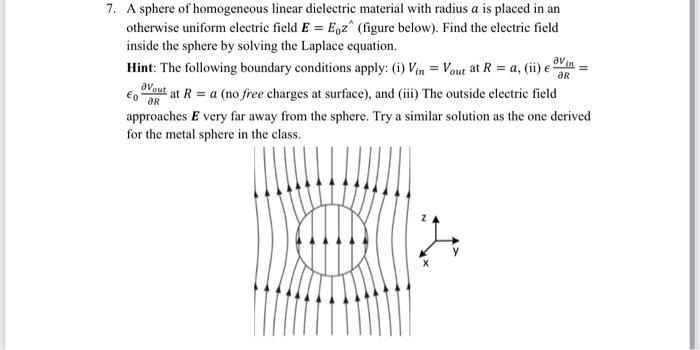 Solved 7. A sphere of homogeneous linear dielectric material | Chegg.com