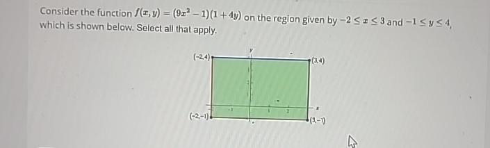 Consider the function f(x,y)=(9x2-1)(1+4y) ﻿on the | Chegg.com