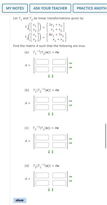 Solved Let T1 and T2 be linear transformations given by | Chegg.com
