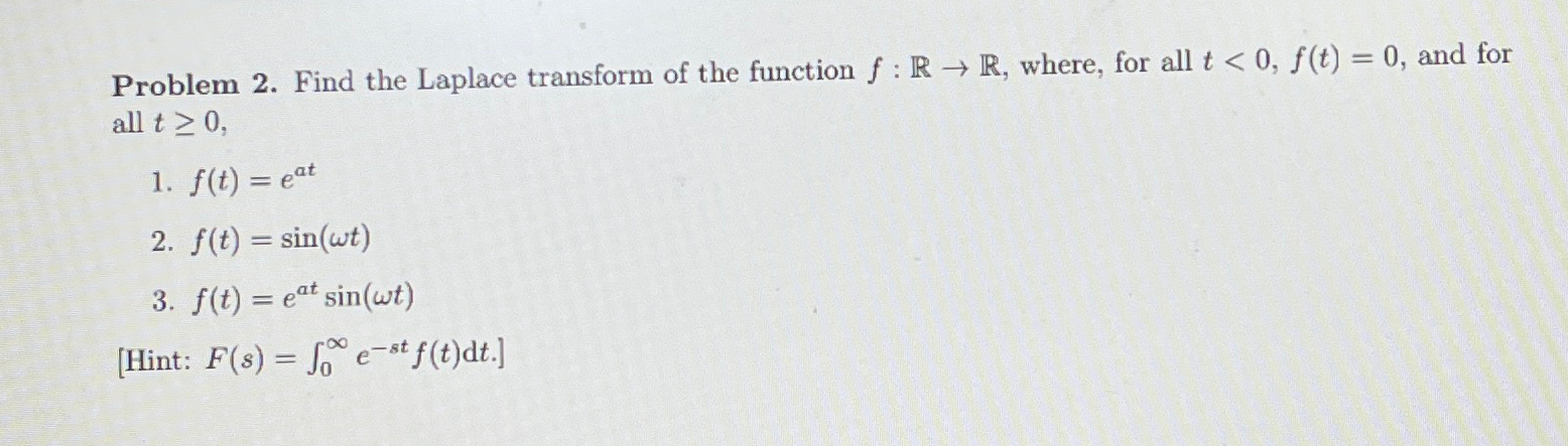 Solved Problem 2. ﻿Find the Laplace transform of the | Chegg.com