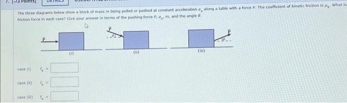 Solved The three diagrams below shew a block of mass m being | Chegg.com