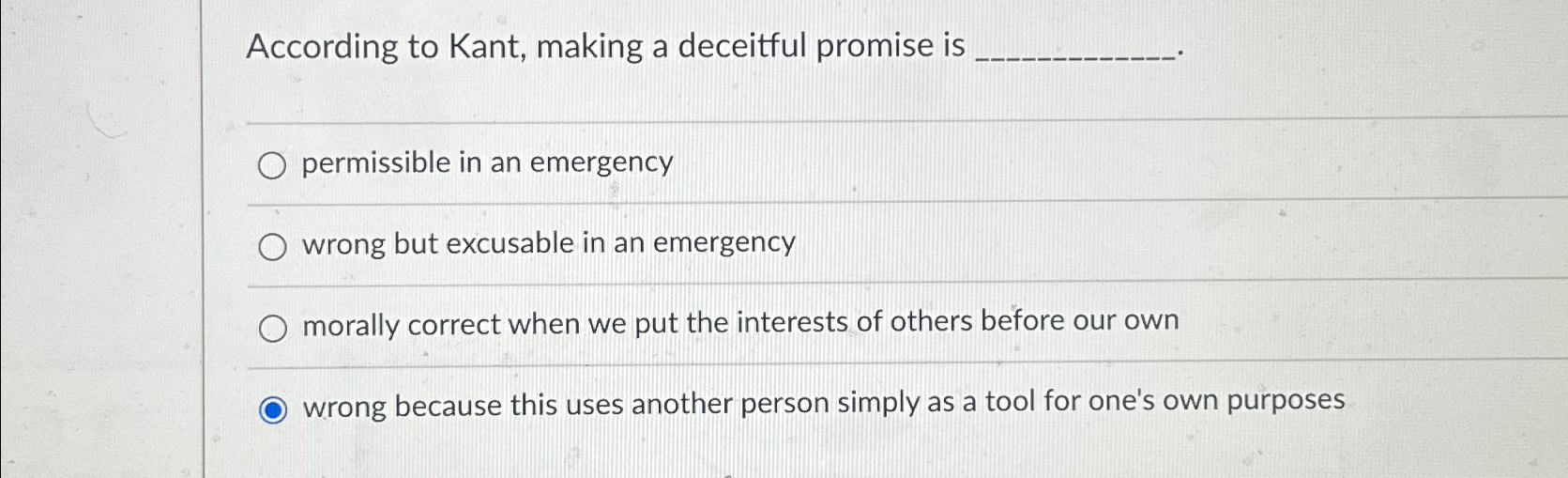 Solved According to Kant, making a deceitful promise | Chegg.com