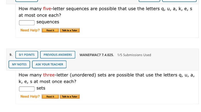 Solved How many five-letter sequences are possible that use | Chegg.com