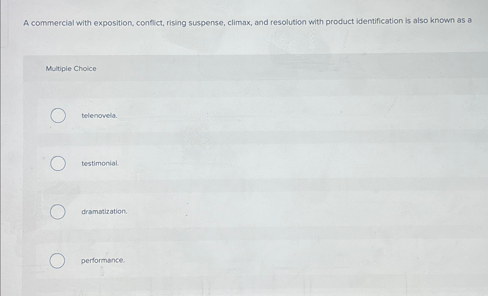 Solved A commercial with exposition, conflict, rising | Chegg.com