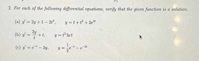 Solved 2. For each of the following differential equations, | Chegg.com