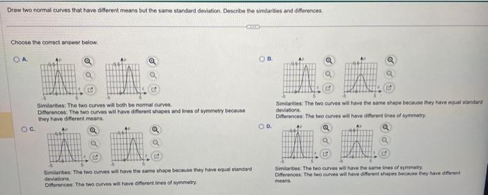 Solved Draw two normal curves thet have diferent means but | Chegg.com